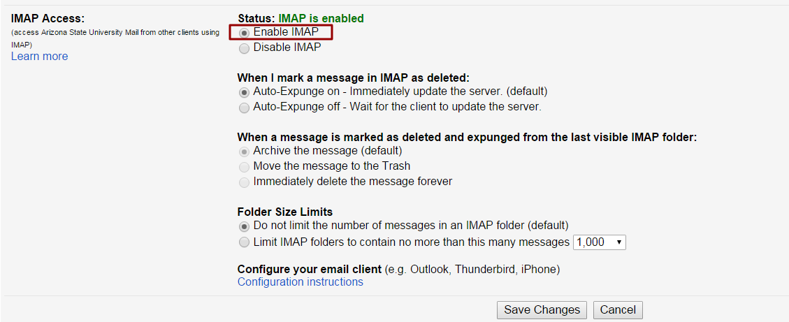 Access Gmail for ASU using IMAP